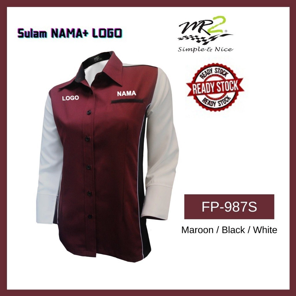 BAJU KORPORATE PEREMPUAN MAROON LENGAN PANJANG JENAMA MR.2, FP 887S ...
