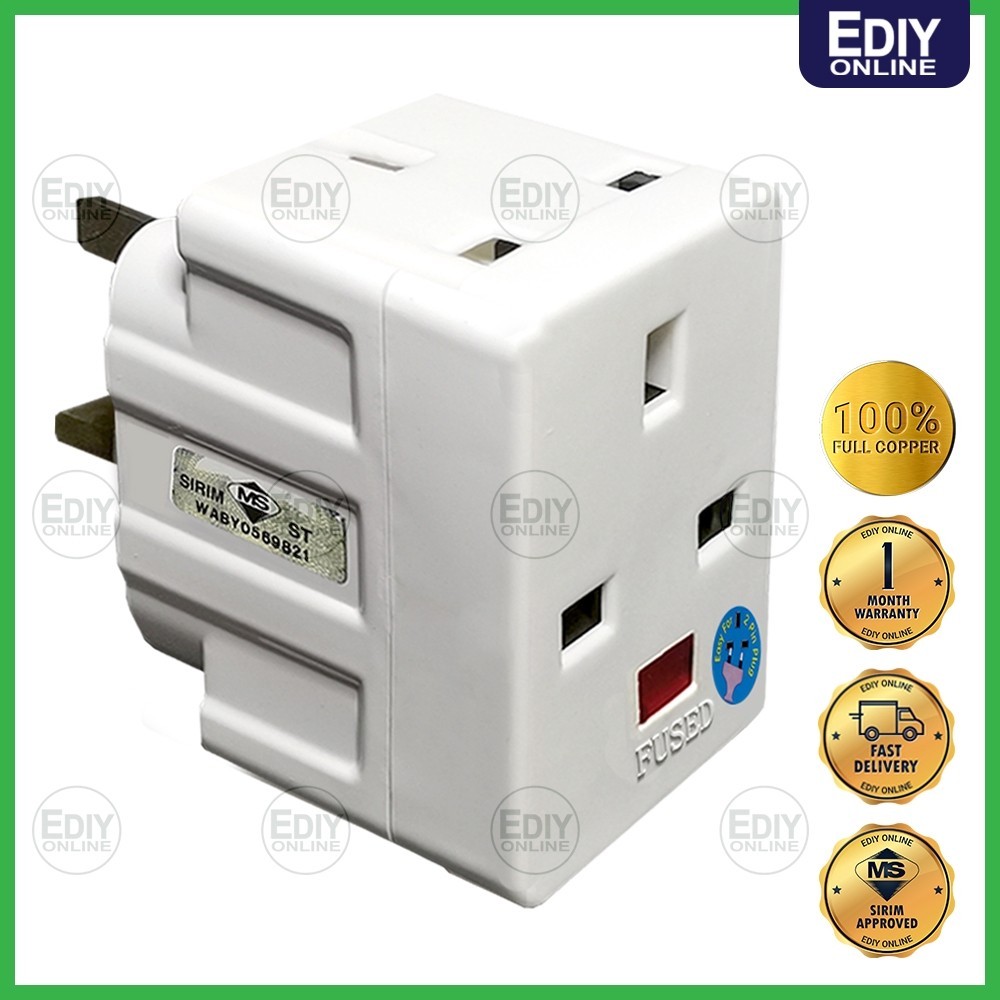 SIRIM PROSMK EUROSAFE 3 WAY GANG ADAPTOR ADAPTER 13A QUALITY PIN ...