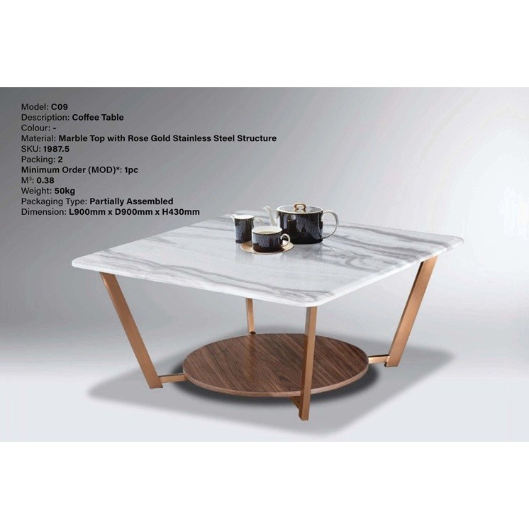 Harga Kilang Modern Coffee Table Marble Top Rose Gold Stainless Steel ...