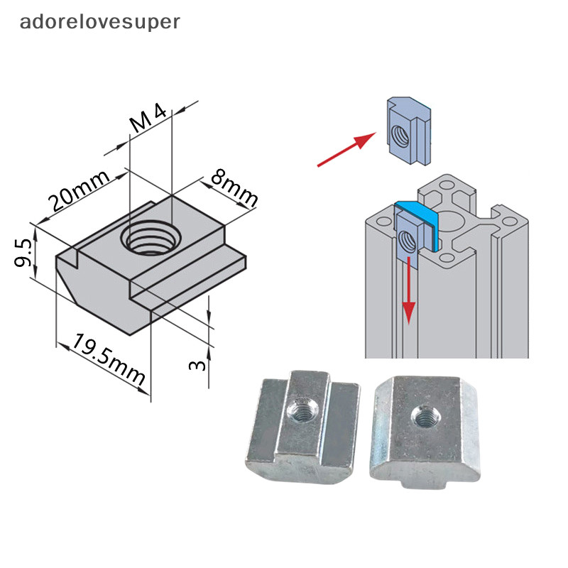 AD1MY 50pcsM3 M4 M5 T Slide Nut Fastener Galvanized T-Slot Nuts For 20 ...