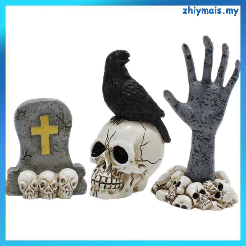 Crow Ghost Hand Tombstone Miniature Halloween Figurines Fairy Garden ...
