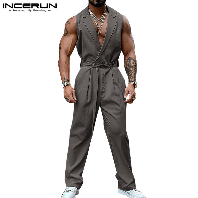 INCERUN Men Vintage Fashion V-Neck Sleeveless Solid Color Long ...