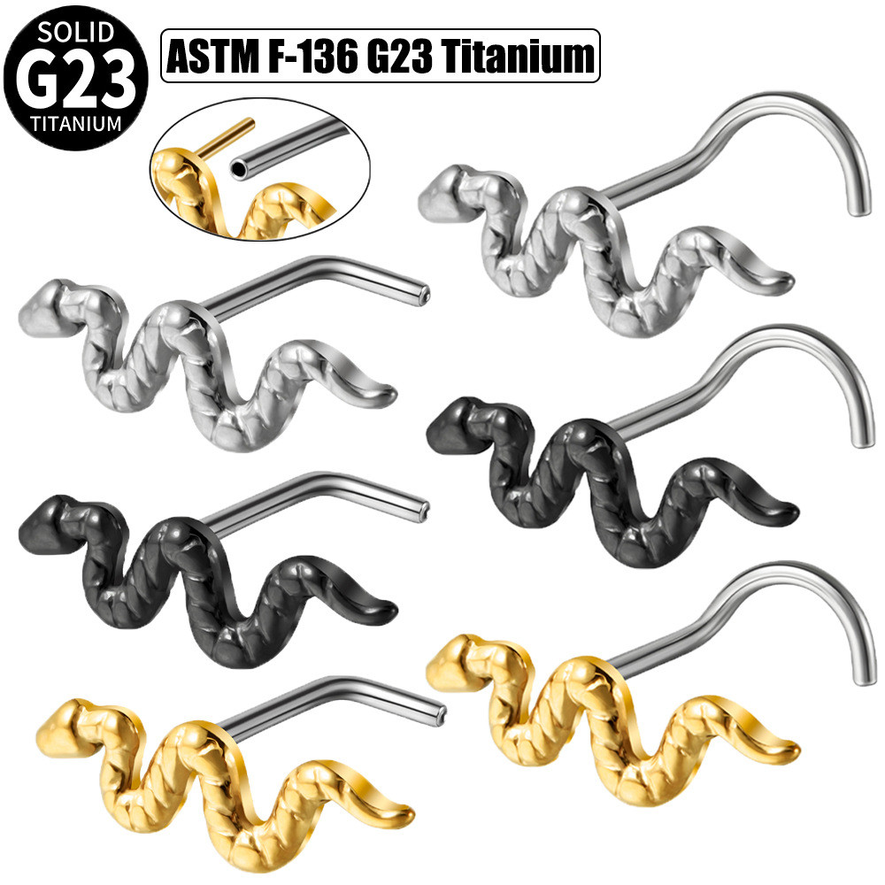 1 Piece Snake Shape Insert Pin G23 Titanium Nose Fresh Piercing 20Gauge ...
