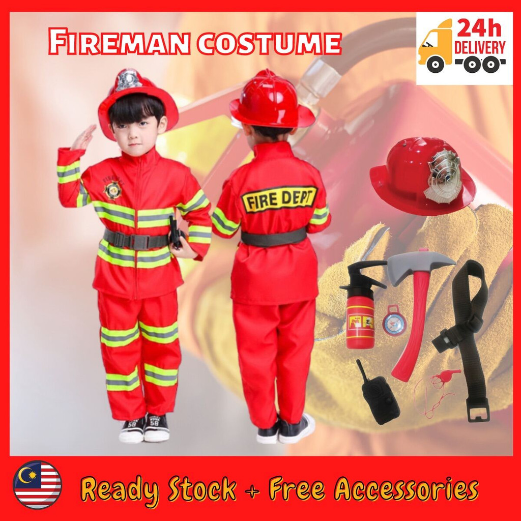 Fireman Costumes For Kids Halloween Fire Fighting Career Working ...