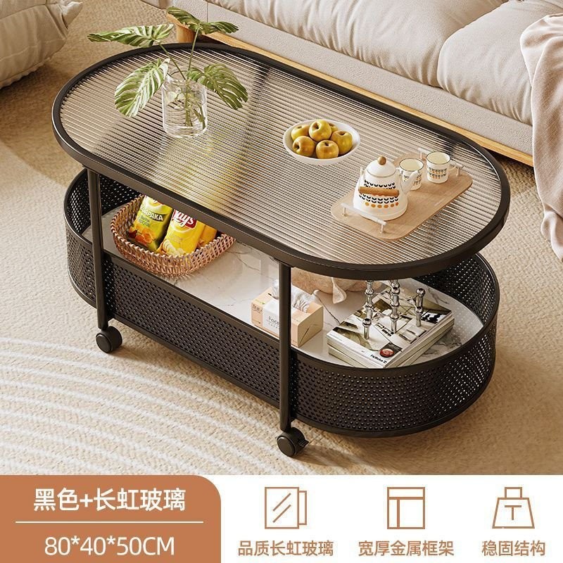 Meja kopi krim ruang tamu, meja sisi sederhana moden dengan roda, meja ...