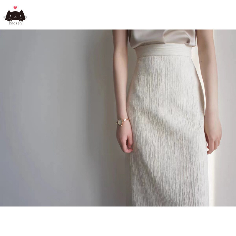 Vertical Wrinkle Three-Dimensional Texture High Waist Skirt Women over ...