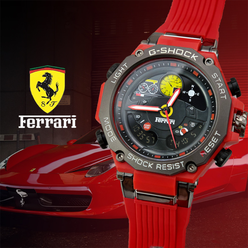 Ferrari Fashion Sports Electronic Multi-function Quartz Watch Silicone ...