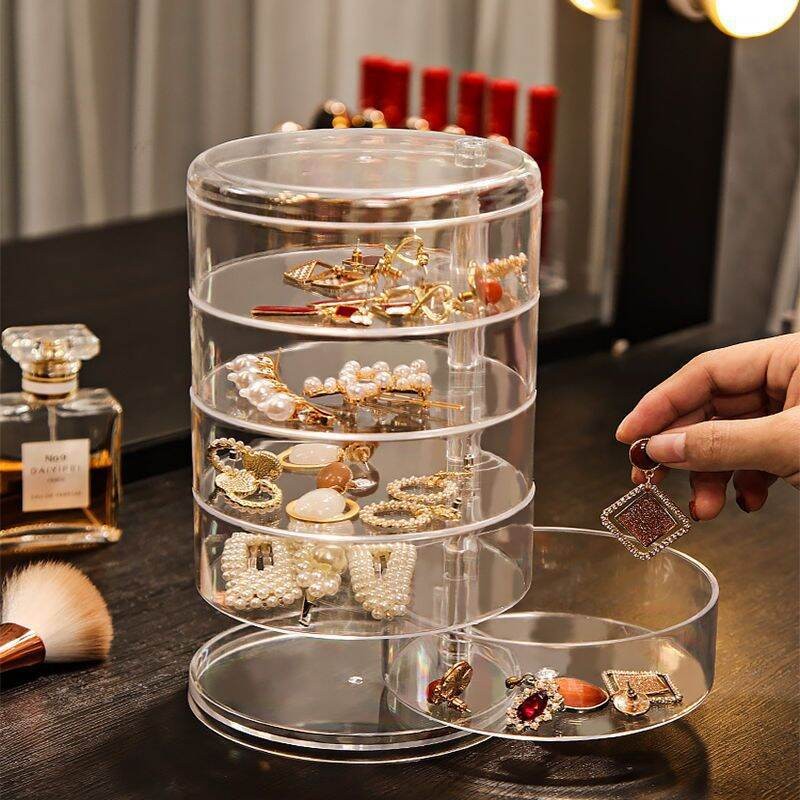 5 Layer Clear Rotating Acrylic Jewelry Box Jewelry Organizer Cosmetic ...