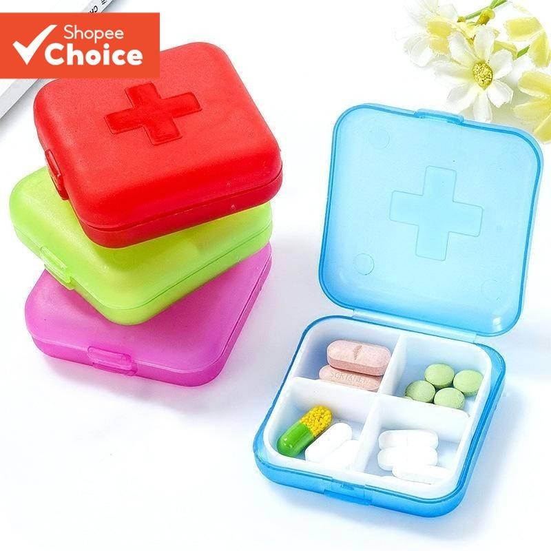 Cross Pill Box 4 Compartments Plastic Small Pill Box Square Portable ...