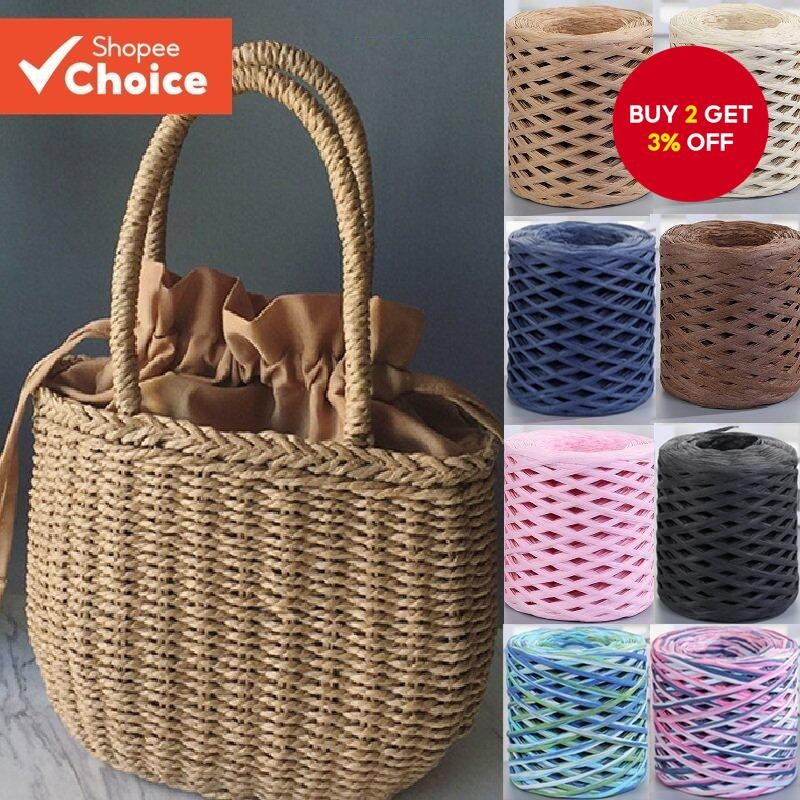200m Natural Raffia Straw Yarn Hand-knitted Crocheting Grass Paper Rope ...