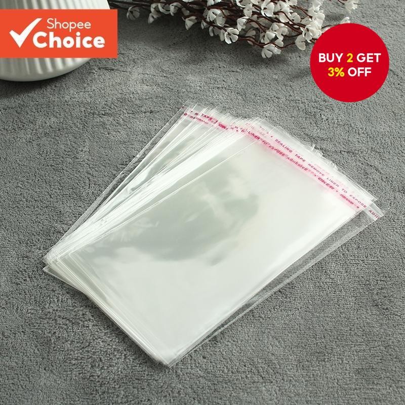 Transparent OPP Plastic Bags with Adhesive Seal: 100-Pack Clear Glass ...