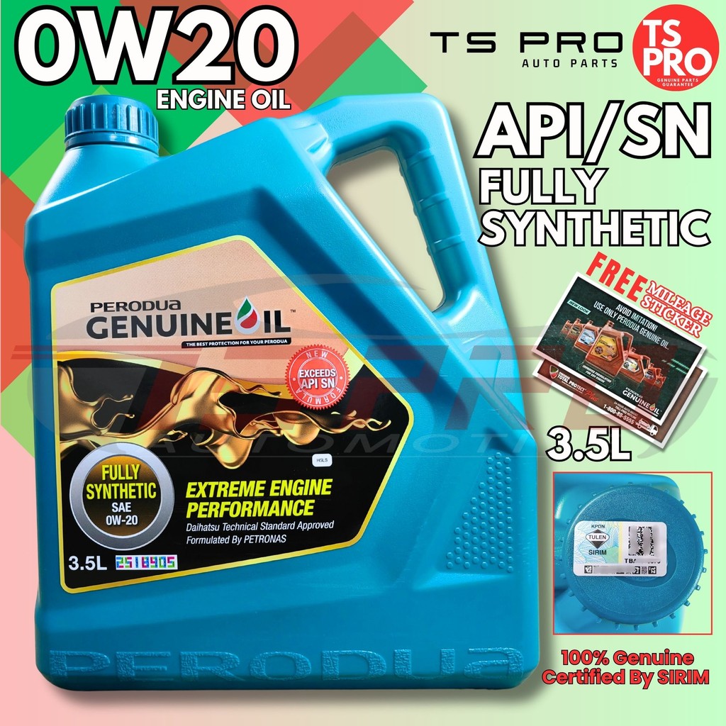Perodua Genuine 0W20 API/SN Fully Synthetic Engine Oil Minyak Hitam 3 ...