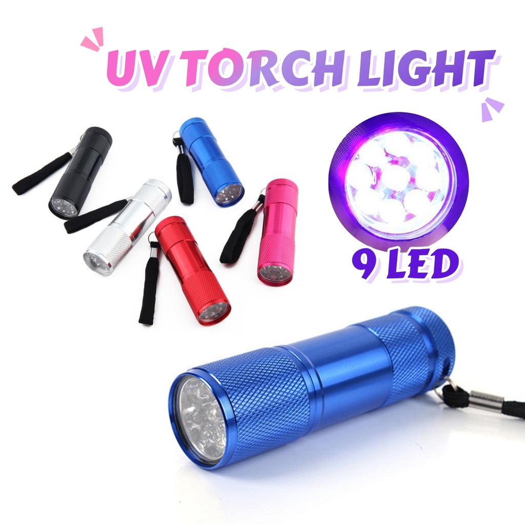 9 LED UV Flashlight 395NM Portable Counterfeit Currency Detector ...