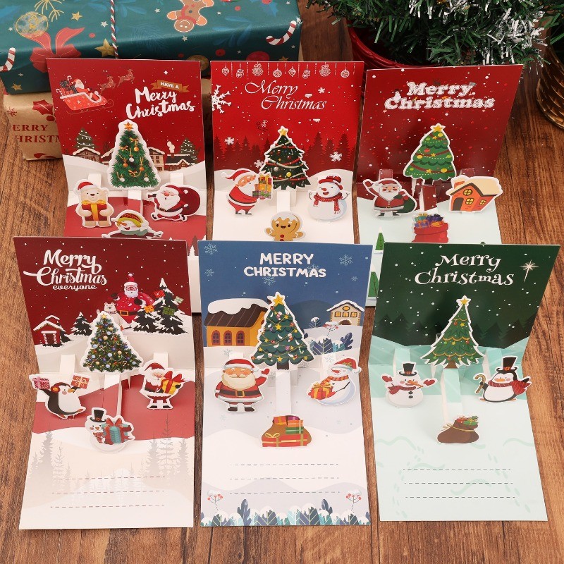 4Pcs 3D Pop up Merry Christmas Cards - Handwritten Blessing Invitation ...