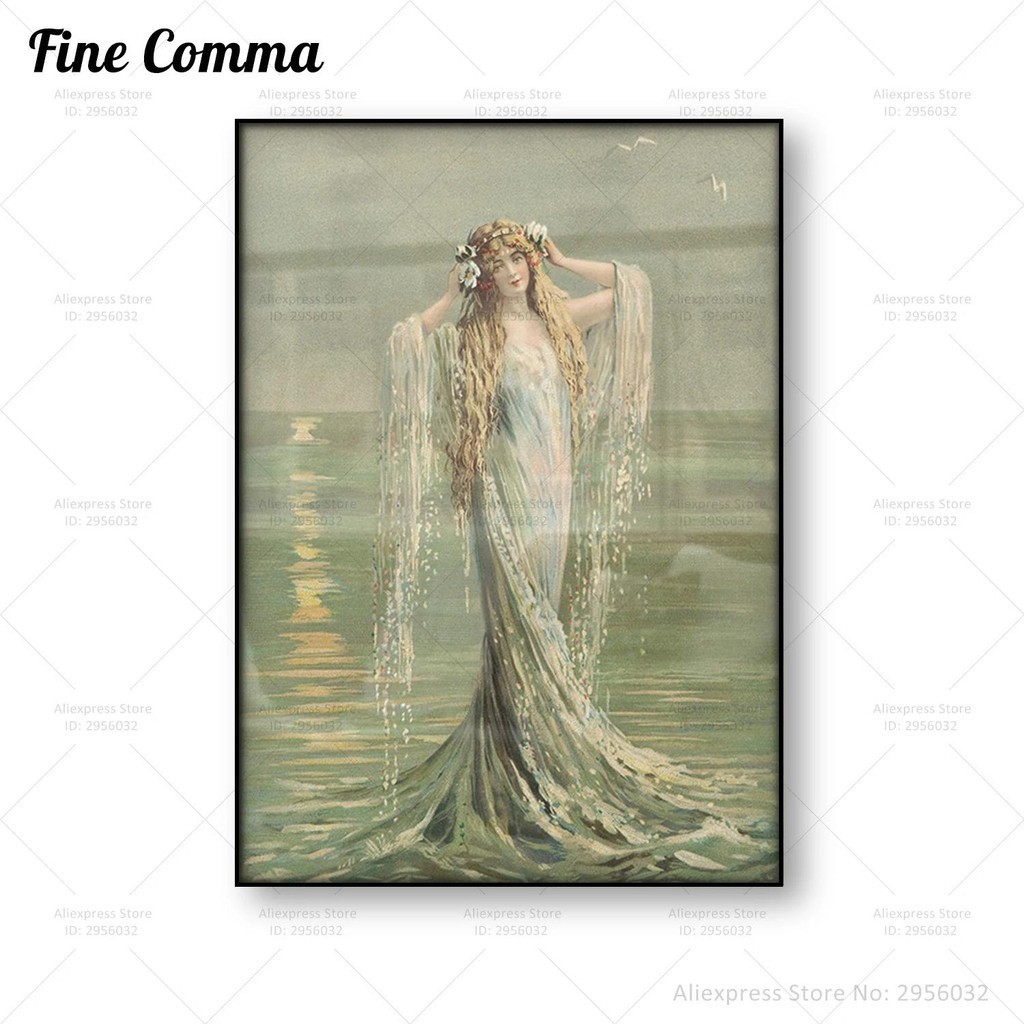 Poster Puteri Duyung Vintage, Cetakan Kanvas Mitos Laut Antik, Seni ...