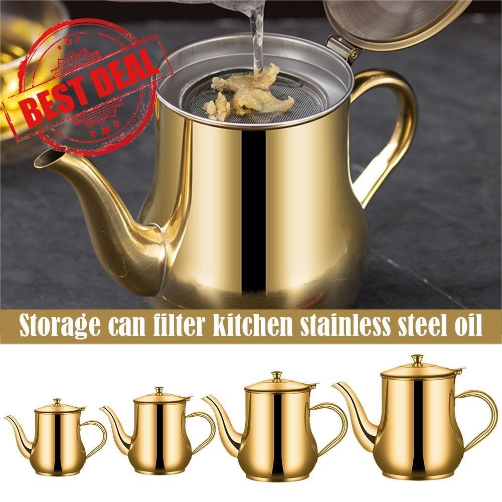 Oil Pot Stainless Steel Strainer Oil Bottle With Lid Cooking Oil ...