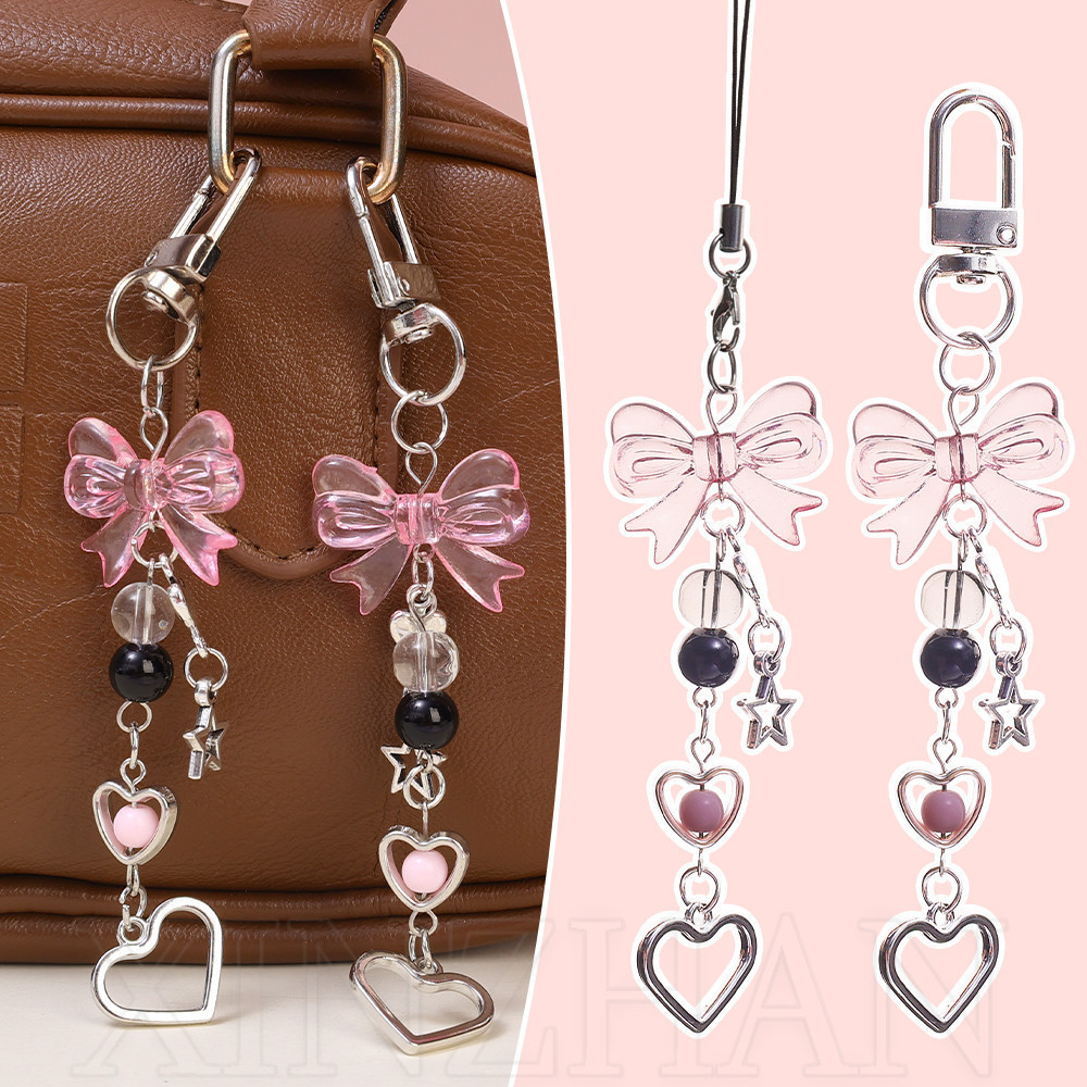 Bowknot Keychain Bag Pendant - INS Style Love Shape Phone Chain ...