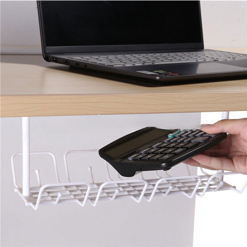 Ready Stock Wire Basket Shelf Under Table Storage Rack Wire Desk Cable ...