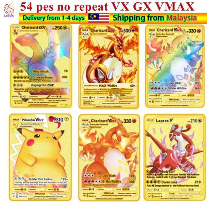 27-54pcs Pokemon Cards Gold Silver, Kad Kerajang Emas, English Version ...