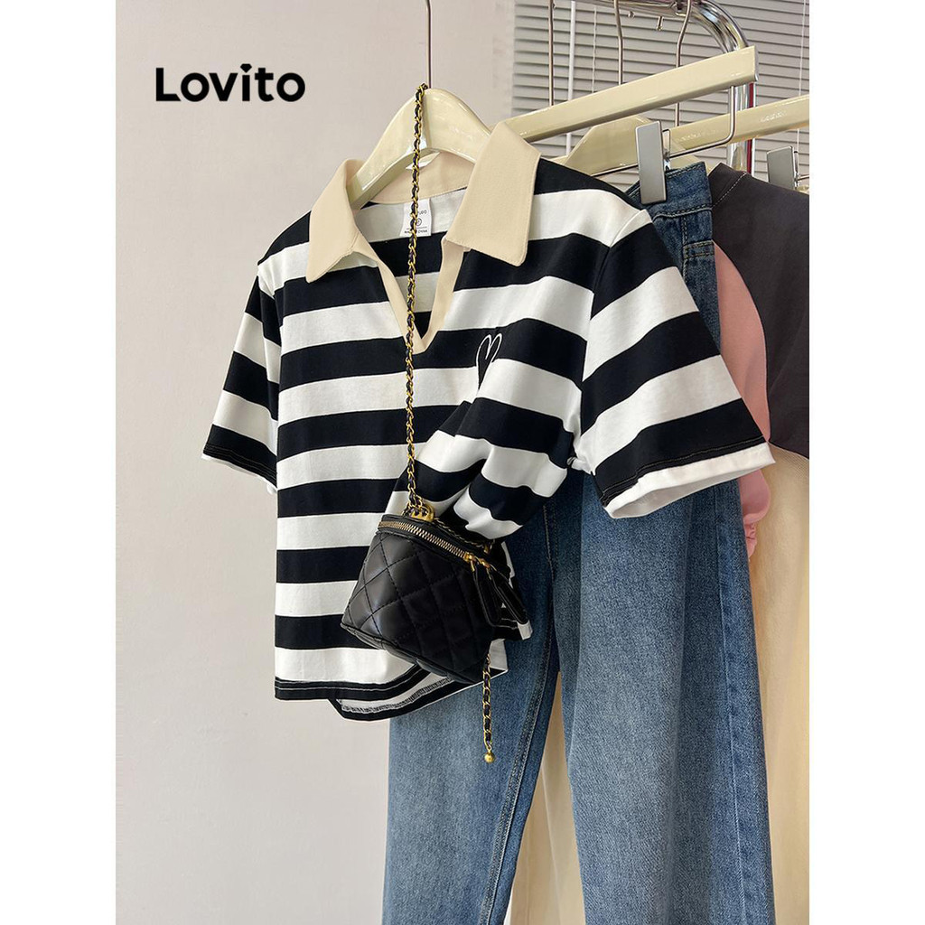Lovito Casual Striped Colorblock T-Shirt for Women LNE46181 Kaos Lovito ...