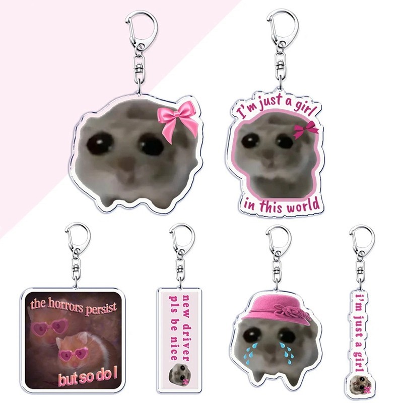 Cute Hamster Key Chain Creative Cat Keyring Cartoon Bow Hamsters ...