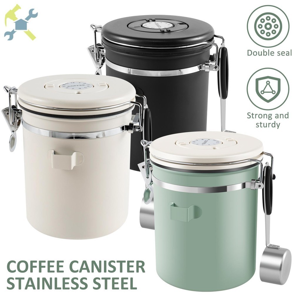 Coffee Storage Canister 1.5L Double Airtight Coffee Beans Container ...