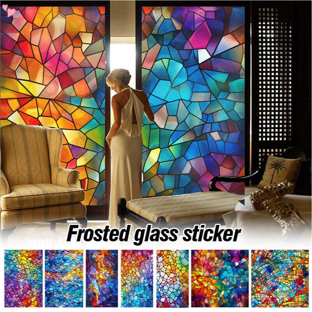 Window Privacy Film, Decorative and Stained Glass Window Stickers, Rainbow Cling Holographic,No ...