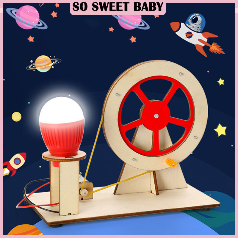 Diy Hand Crank Dynamo Generator Bulb Kit Wooden Toys Physics Scientific ...