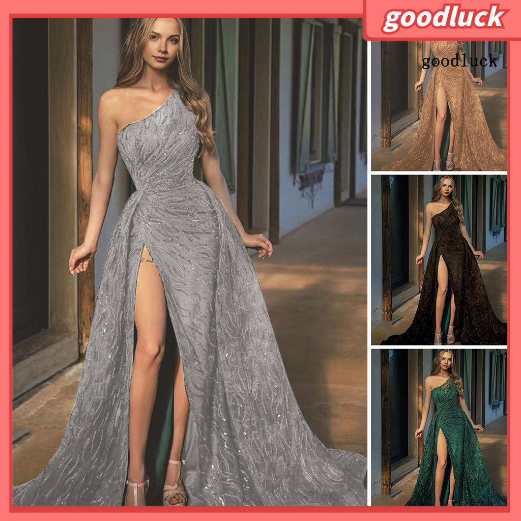 GD Women Evening Dress One Shoulder Floor Length High Split Tight Waist ...
