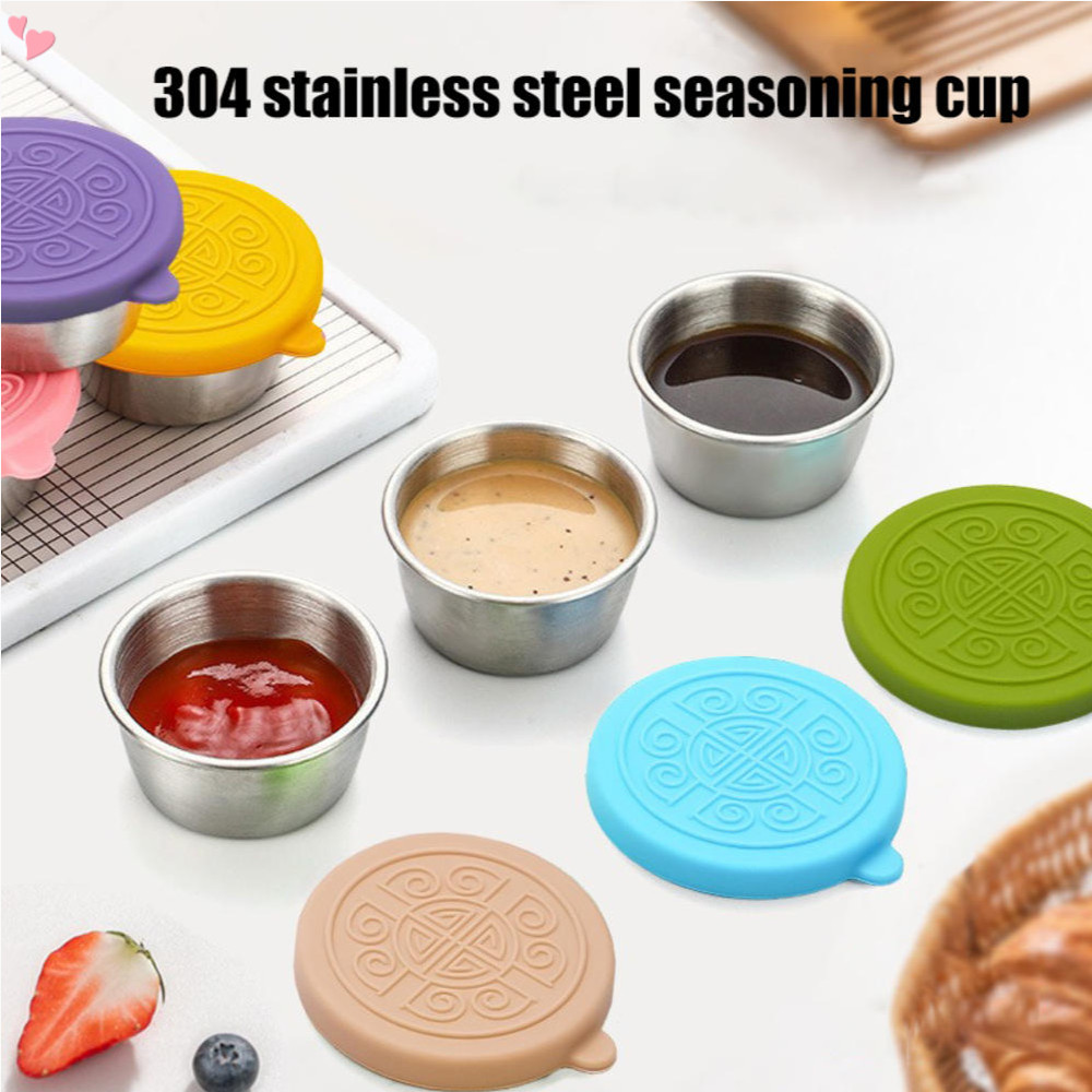 Stainless Steel Dressing Container with Silicone 1.35oz Lids Salad ...