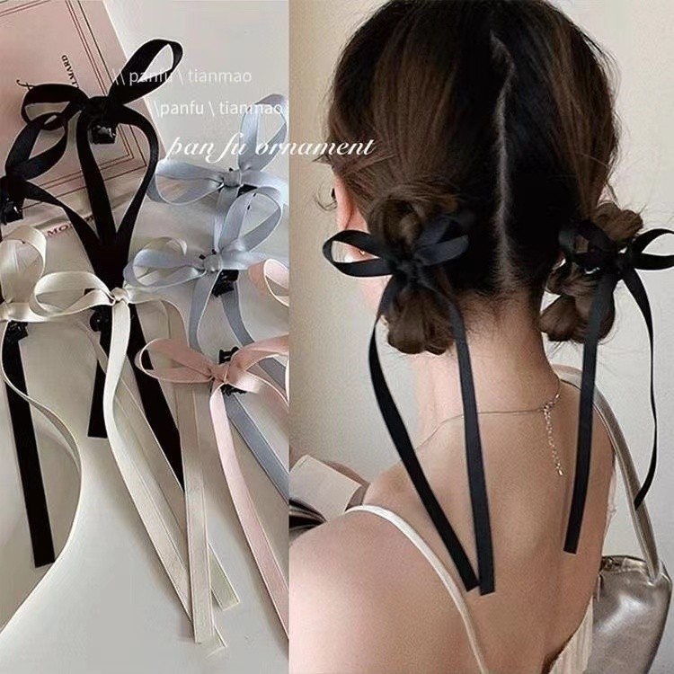 Gentle and girly double ballerina bow long streamer small grip double ...