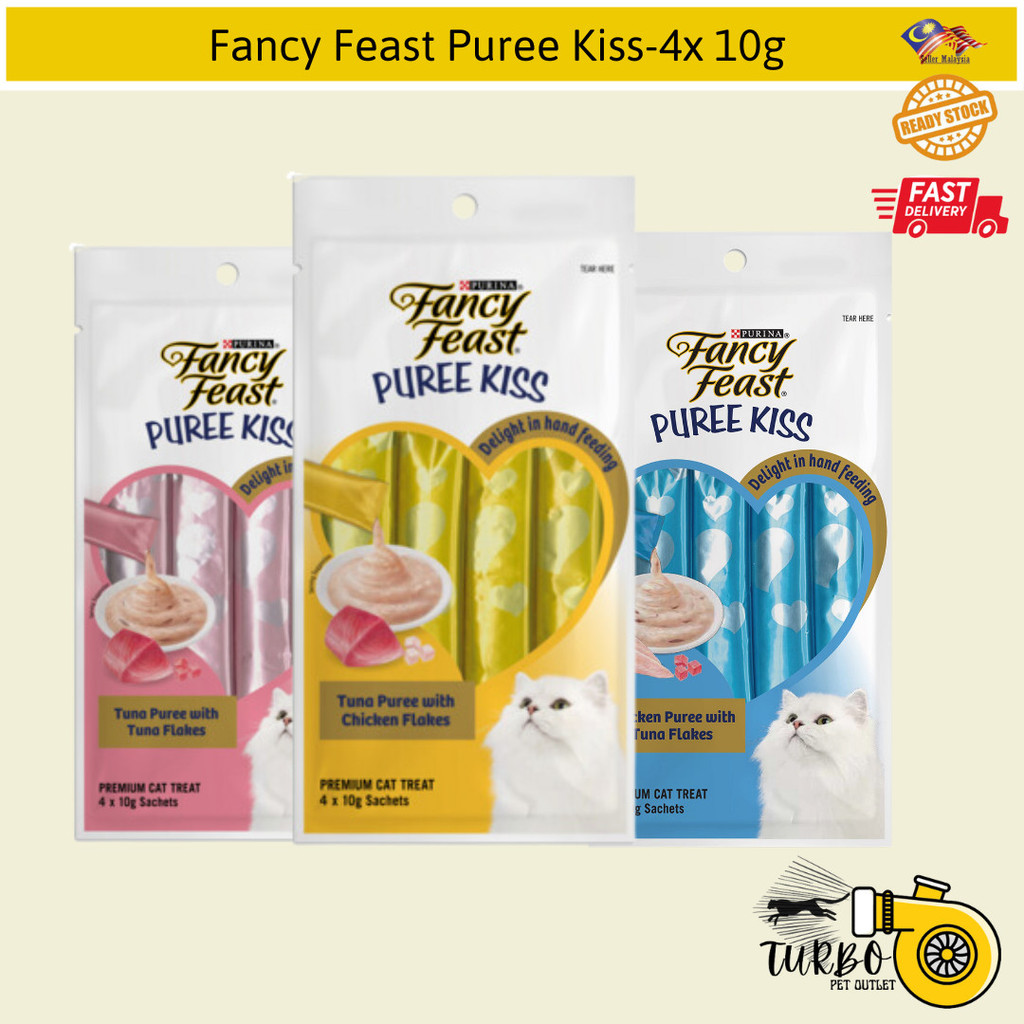 Purina Fancy Feast Puree Kiss Premium Cat Treat/Cat Snack- 4 x 10g ...