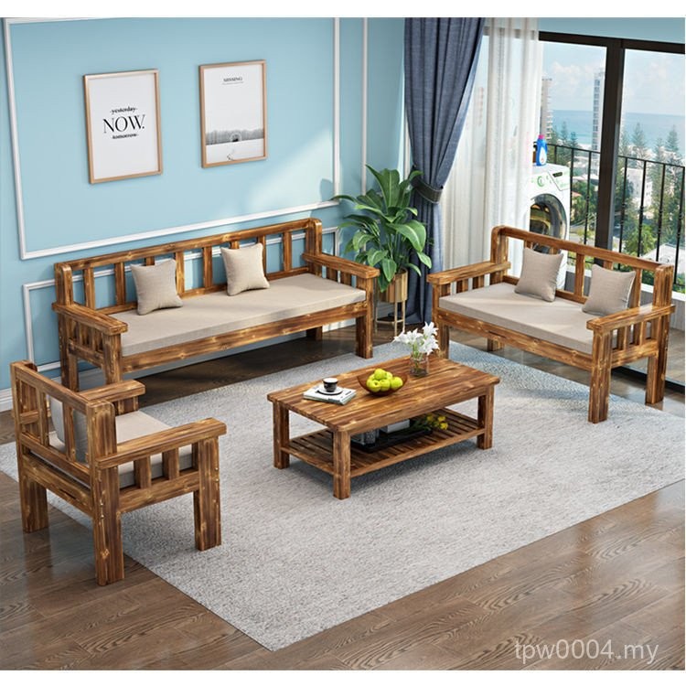 Semua kombinasi sofa kayu pepejal, tiga tempat duduk, sofa pinus ...