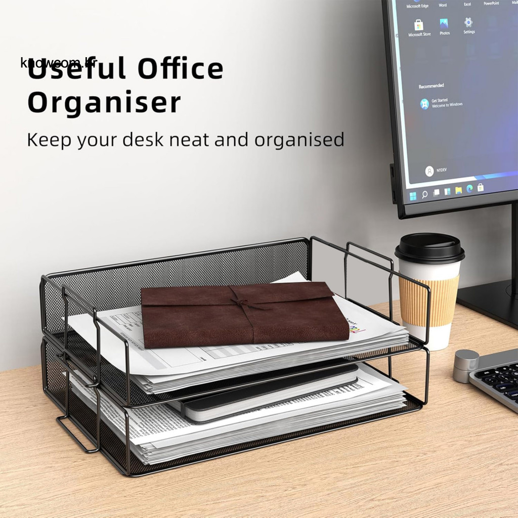 kn Small Desktop Storage Box Mesh Metal File Rack Mesh Metal 2-tray ...