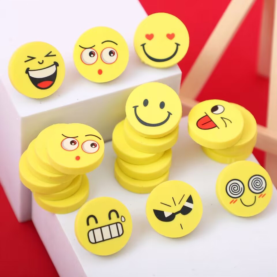 4PCS Pack Kid Student Eraser Smile Eraser Smile Emoji Cute Emoji Eraser ...