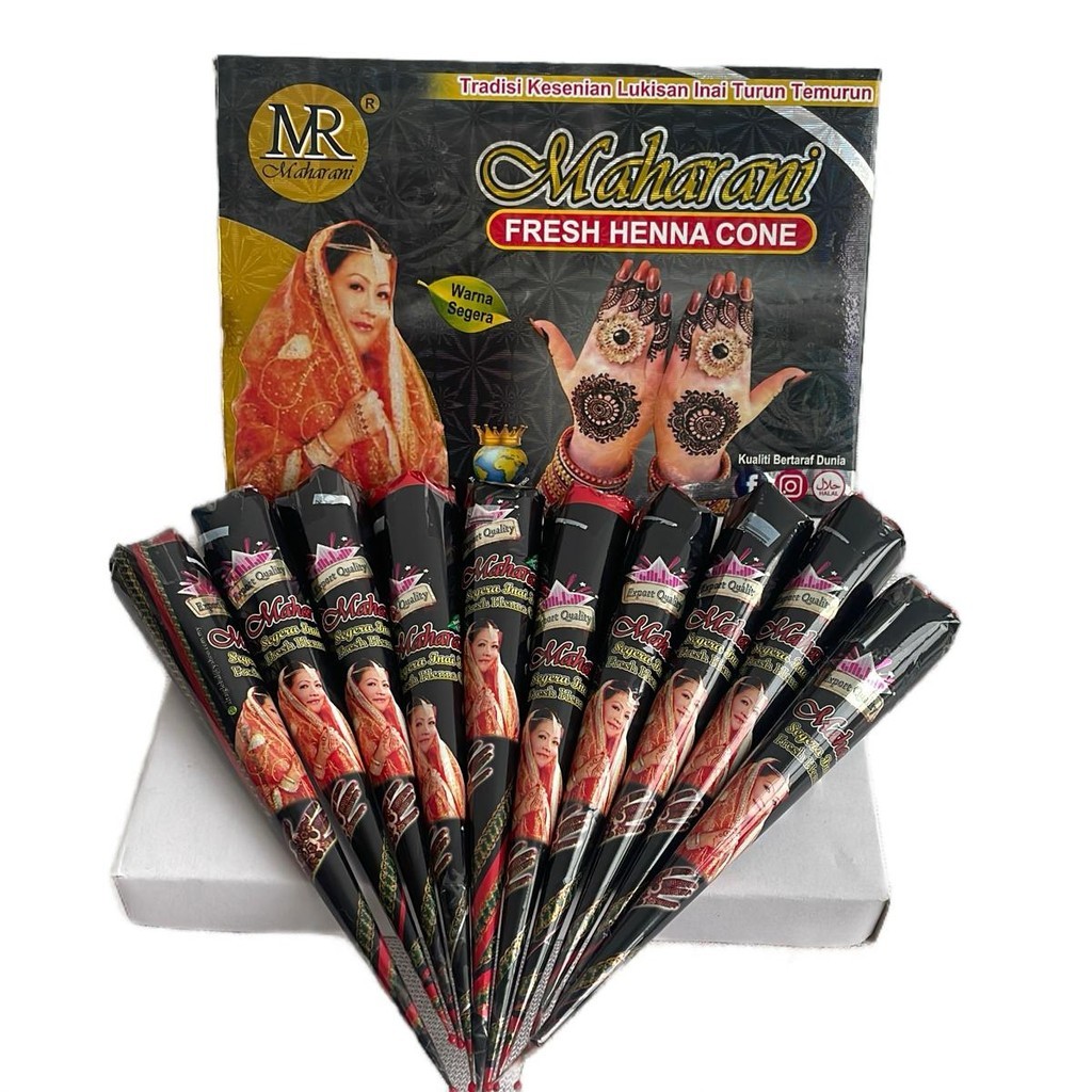 BLACK maharani fresh henna 1box cone tradisi kesenian lukisan inai ...