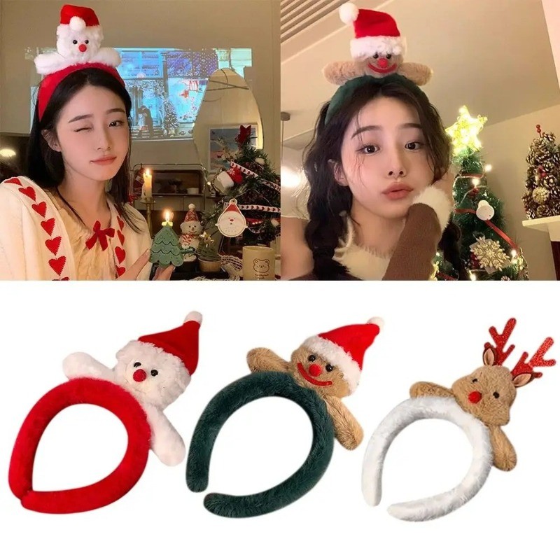 Christmas Cute Plush Headdress Cartoon Gingerbread Man Santa Claus ...