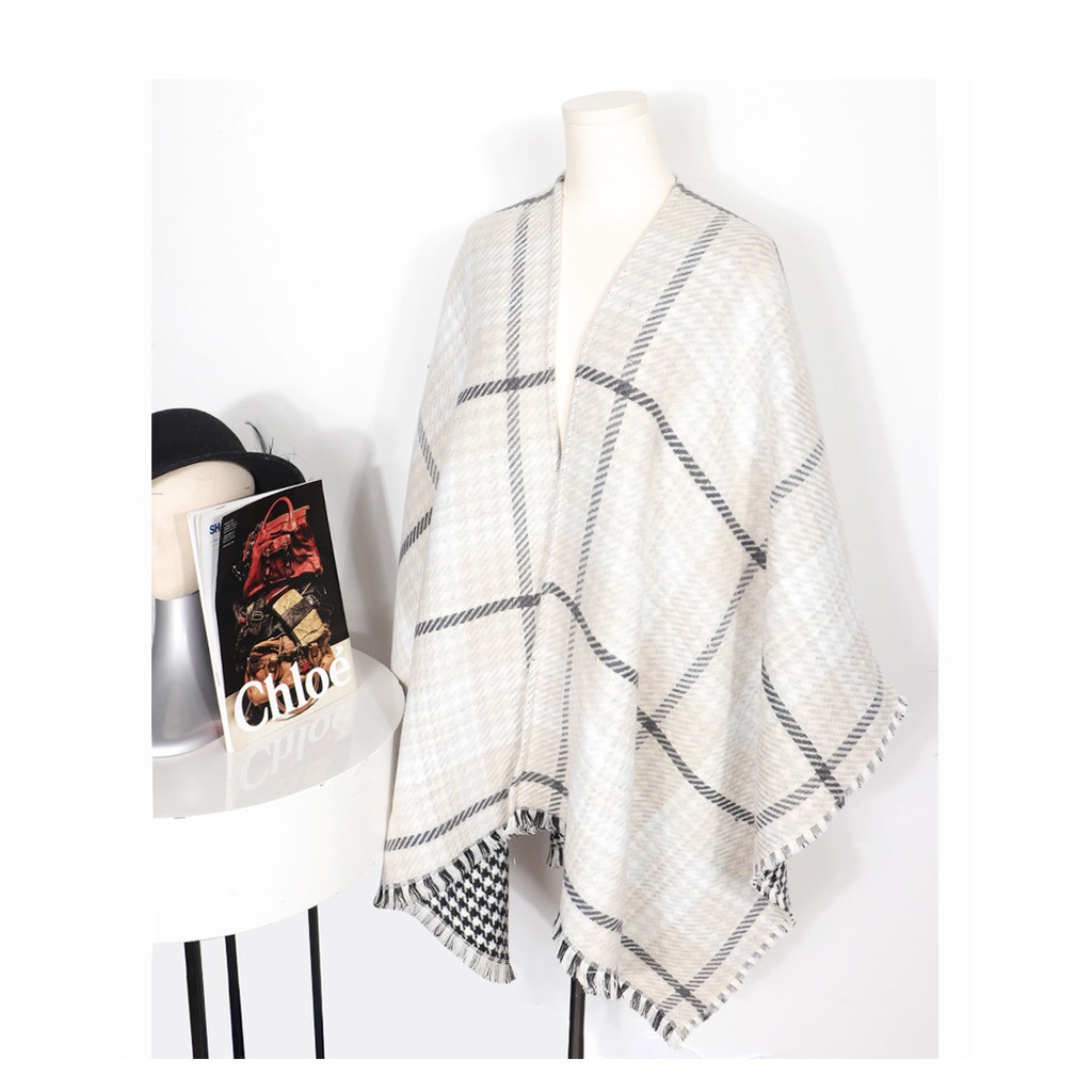 Plaid Double-Sided Cape Cloak Cashmere-like Thickened Women's Split ...