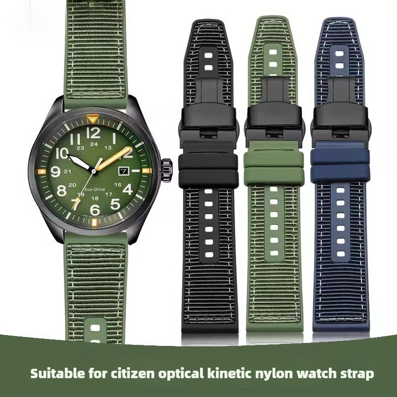 22mm Silicone Watch Strap for Citizen Eco-Drive Watch Band Nylon Blue ...