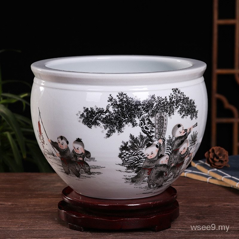 Jingdezhen tembikar akuarium ikan mas kecil tangki kura-kura teratai ...