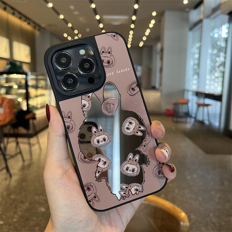 Casing iPhone 11 12 13 14 15 16 Pro Max Cute Pink LABUBU Popmart Mirror ...