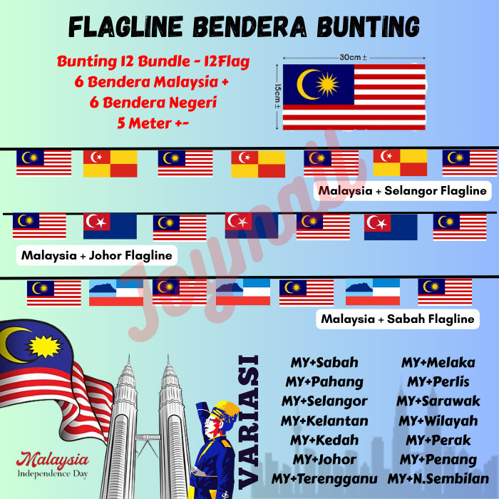 【Joymall】Flagline Bendera Malaysia Negeri Flag Malaysia Jalur Gemilang ...