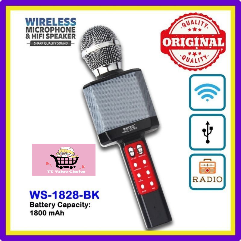 100% Original Wster WS-1828 Karaoke Mic Portable Wireless Bluetooth ...