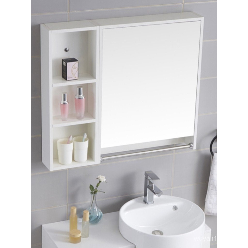 Bathroom Mirror Solid Wood Cabinet Toilet Wall-Mounted Smart Mirror Box ...