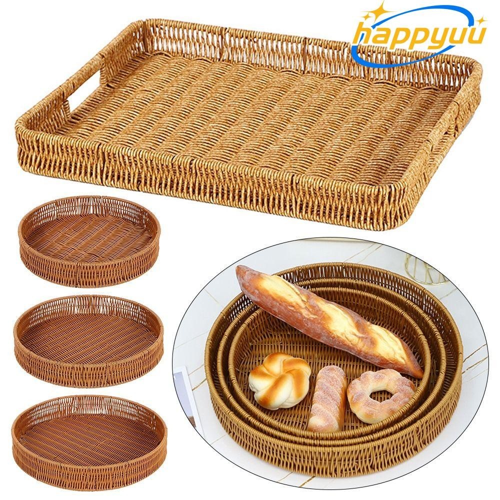 HAPPYUU 1Pcs Handwoven Rattan Basket, Breakfast Bread Food Round ...