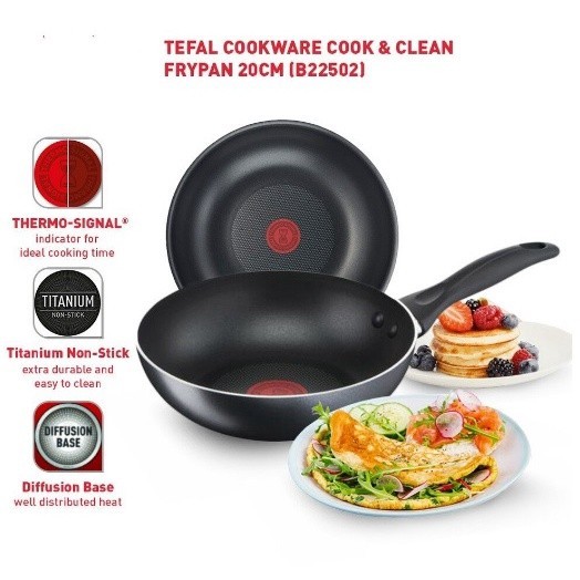 Tefal Cook & Clean 20cm / 24cm / 26cm / 28cm Non Stick Deep Frypan B22502 Pan Pot Stir Fry ...
