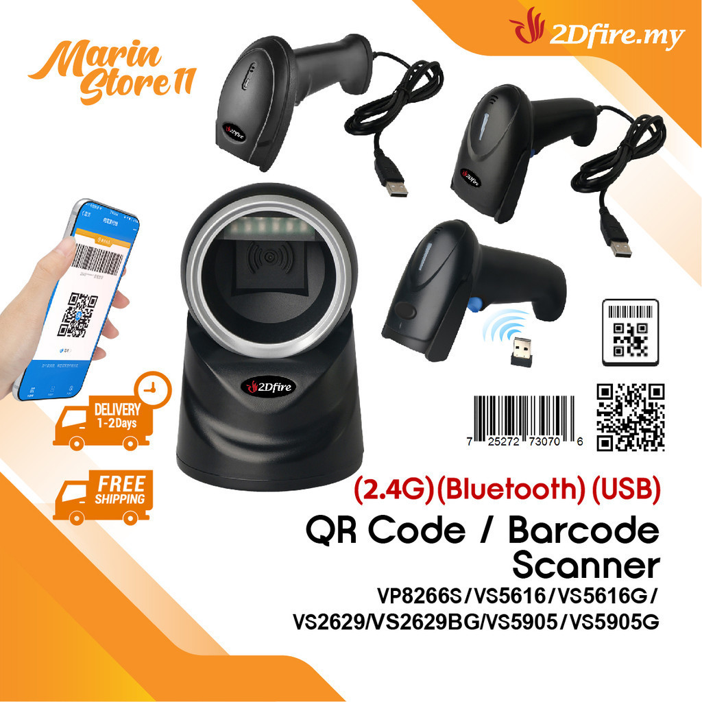 2Dfire QR Code Scanner Barcode Scanner USB Bluetooth Pengimbas Kod QR ...
