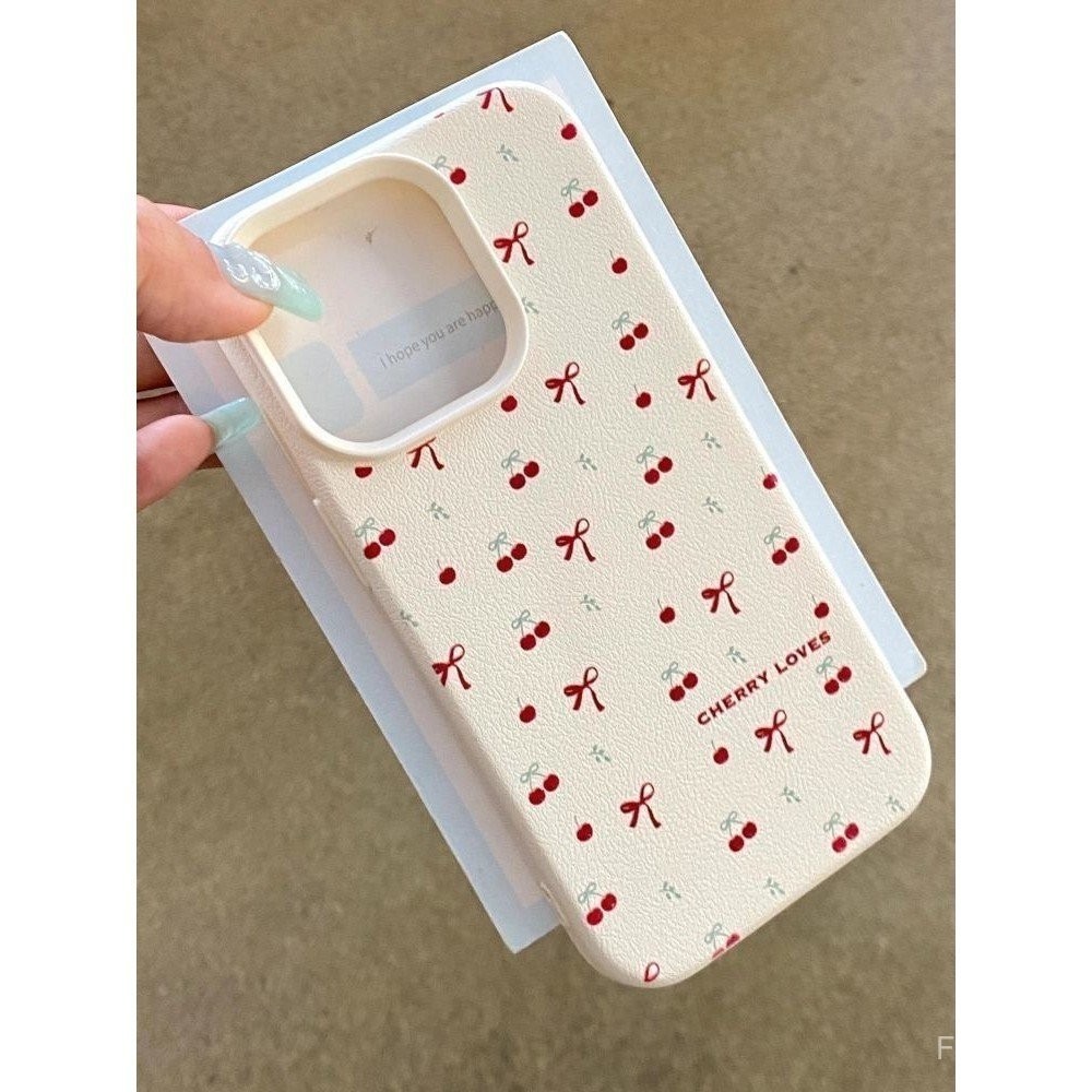 Sarung telefon bimbit tekstur kulit mewah busur ceri merah, sesuai ...