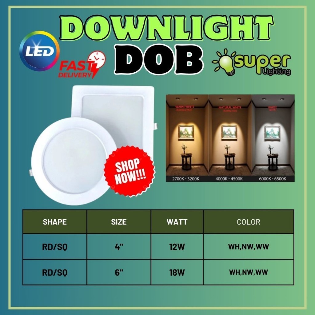 [READY STOCK] 1 YEAR WARRANTY HIGH QUALITY LED DOWNLIGHT DOB 12W/18W | ROUND / SQUARE | LAMPU ...