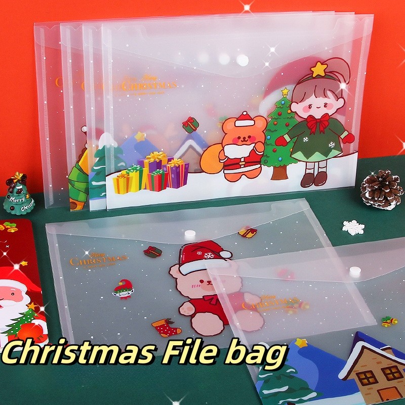 Cartoon Christmas Button File Bag Plastic A4 Paper Storage Folder PVC ...